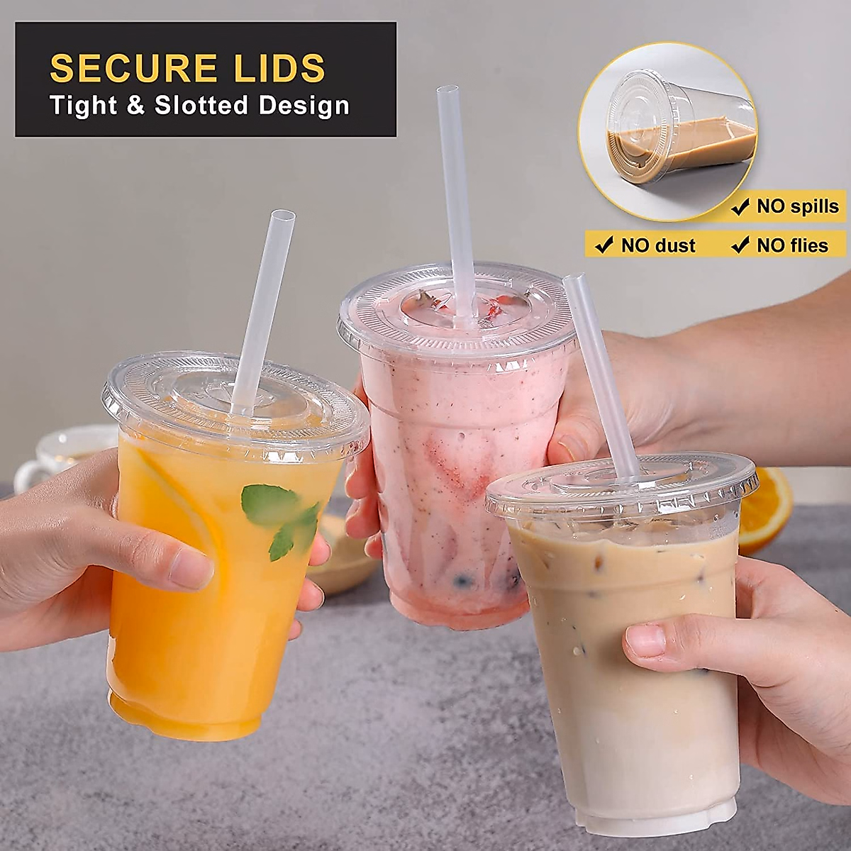 VITEVER 100 Sets - 12oz Clear Plastic Cups with Lids and Straws, Disposable Cups for Iced Coffee, Smoothie, Milkshake, Cold Drinks