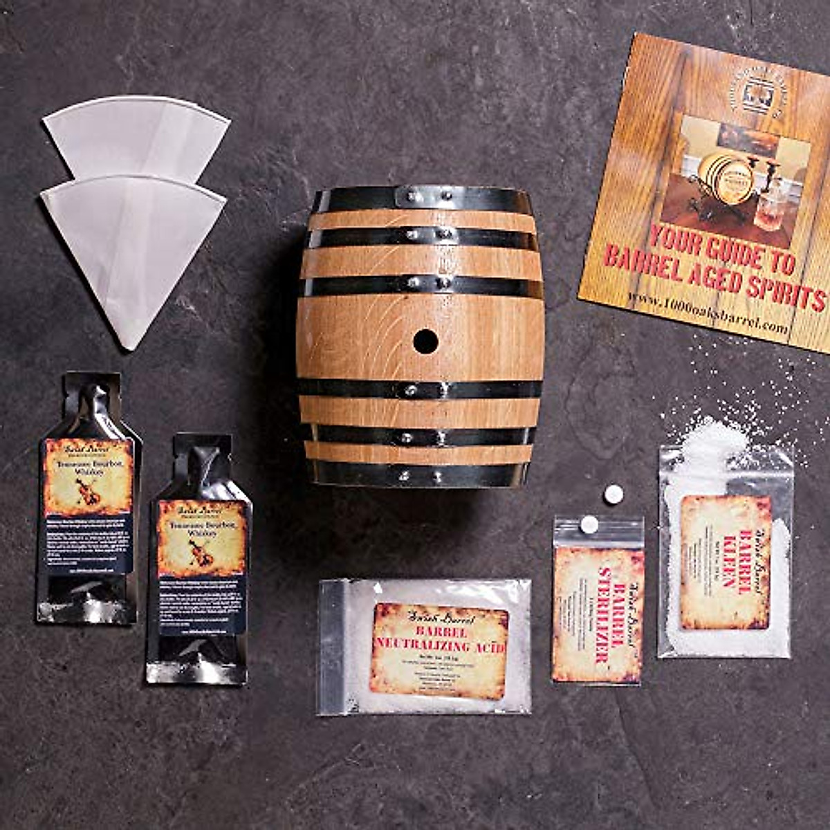 Personalized Whiskey Making Kit – Includes Personalized American White Oak Barrel (2 L.), Stand, Spigot, Essence Bottle, Barrel Cleaning Kit & More – Great Drinking Gift For Men