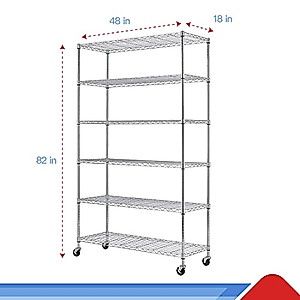 NSF Wire Shelf Organizer 6 Wire Shelving Unit Metal Storage Shelves, Utility Commercial Grade Heavy Duty Height Adjustable Leveling Feet Steel Layer shelf Rack 2100 LBS Capacity-18x48x72,Chrome