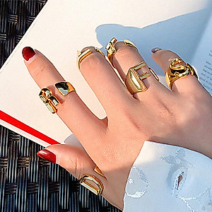 FindChic Gold Letter Ring Initial K Statement Open Rings for Women Alphabet Knuckle Middle Finger 18K Gold Plated Chunky Adjustable Fashion Name Rings Personalized Jewelry Gift