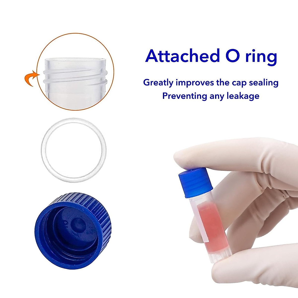 Estresen 2ml 500PCS Cryo Tubes, Cryogenic Vial, Cryovial Tubes, Frozen Test Tubes, Plastic Self-Standing Tubes with Screw Caps, for Long Term Freezing