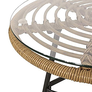 Christopher Knight Home Grace Outdoor 3 Piece Wicker Chat Set, Light Brown, Beige, and Black