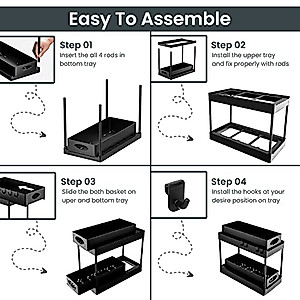 HOMEELLO Under Sink Organizers and Storage Bathroom, 2 Tier Double Sliding Under Cabinet Organizer with 4 Hooks, 1 Hanging Cup, A Complete Bathroom Organizer Under Sink