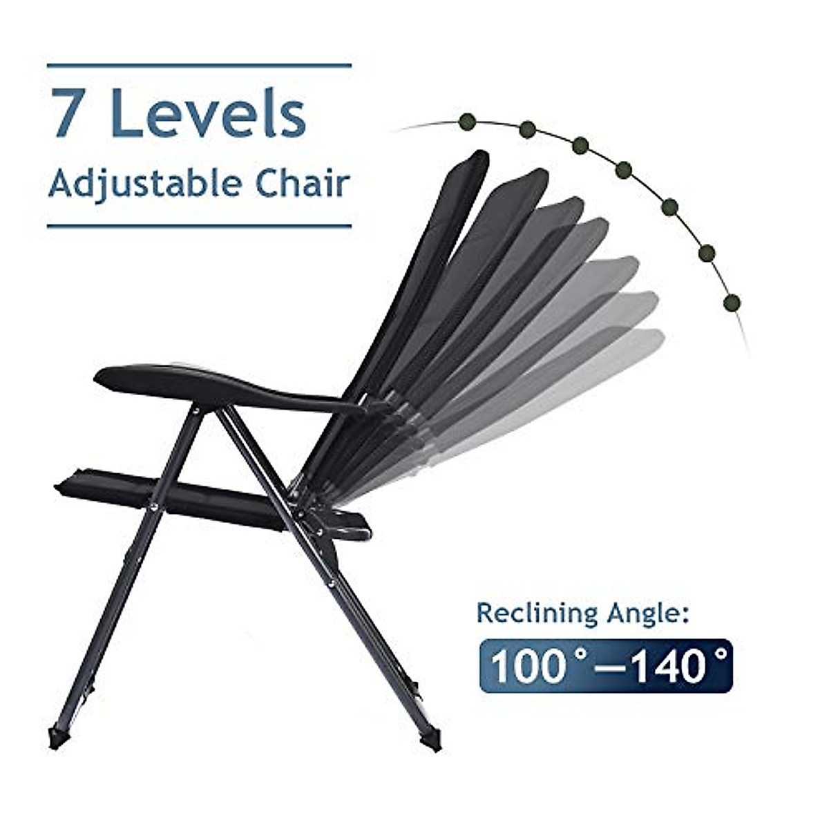 DORTALA 2-Piece Foldable Patio Chairs, Folding Chairs w/Adjustable Backrest, Outdoor Sling Chairs for Deck, Backyard, Bistro, 300 lbs Capacity, Set of 2, Black