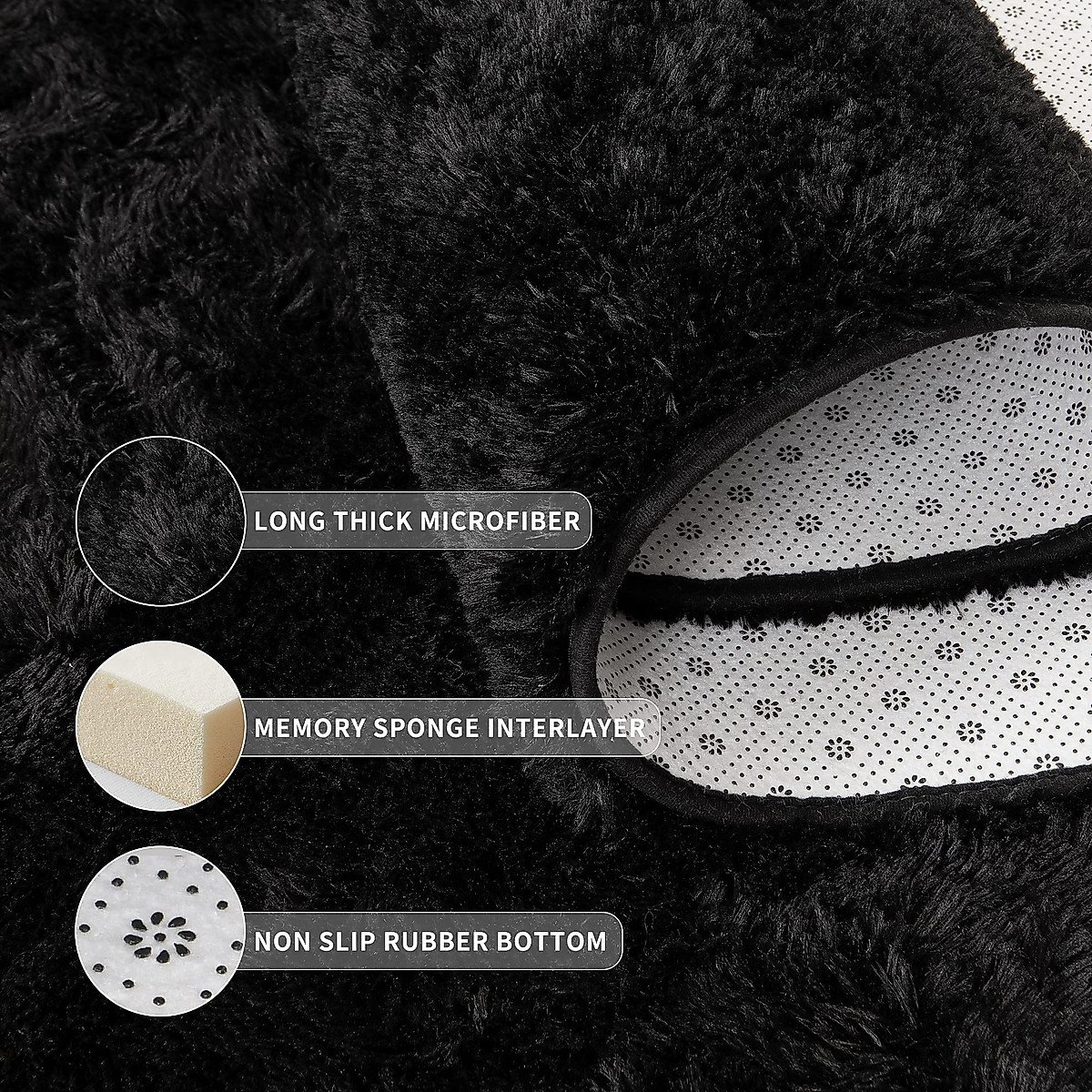 Tepook 7x10 Area Rugs for Living Room, Super Soft Fluffy Rugs for Bedroom, Modern Shaggy Rug Fuzzy Carpets for Kids, Plush Indoor Nursery Home Decor Rug with Non-Slip Bottom, Black