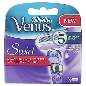 Gillette Venus Deluxe Smooth Swirl Razor Blades Women, Pack of 3 Razor Blade Refills, Lubrastrip with A Touch of Vitamin E