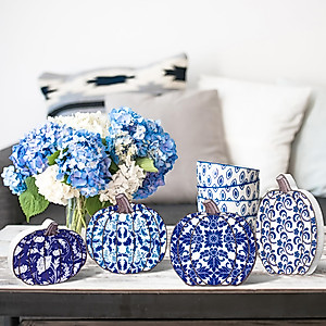 WATINC 4PCS Fall Pumpkin Wood Centerpiece Table Decor, Autumn Thanksgiving Tiered Tray Decorations, Chinoiserie Pumpkin Block Set, Halloween Rustic Harvest Party Wooden Sign for Home (Double Printed)