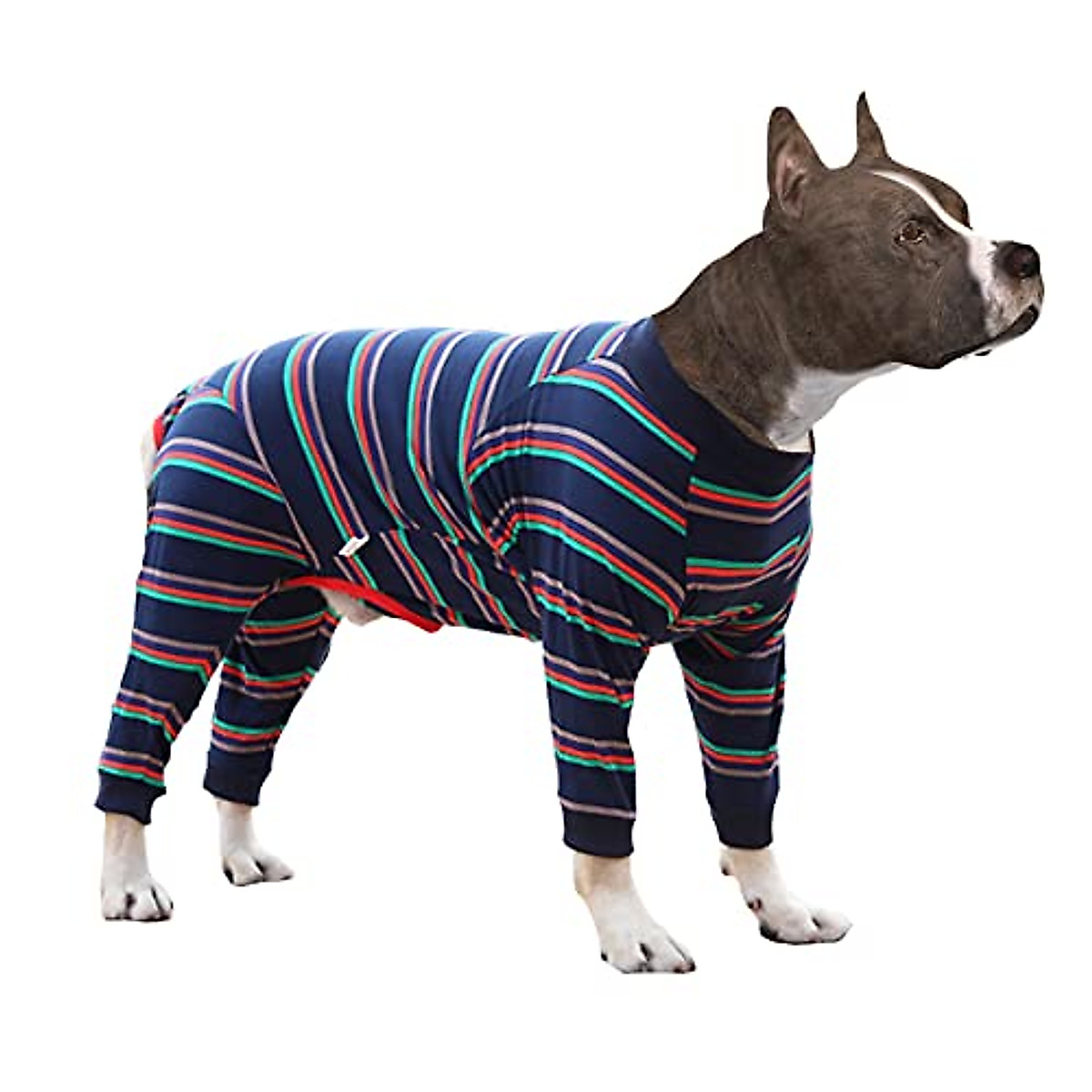 Size XS to 3XL, 2 Colors Dog Onesie Long Sleeve, Full Cover Pet Pajamas, Dog Plaid Shirt, Lightweight Dog Jumpsuit Striped Small