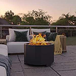 Flash Furniture Titus Commercial Grade Wood Burning Smokeless Outdoor Firepit - Black Finish - 27 inches - Portable - Waterproof Cover