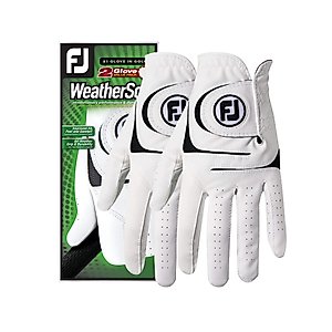 FootJoy Men's WeatherSof 2-Pack Golf Glove White Medium, Worn on Left Hand