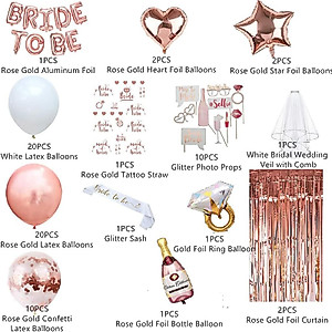 YIYUHAR Funny Bachelorette Party Decorations kit-Rose Gold Bridal Shower Decor Accessories&Supplies Pack Bride To Be Sash,Veil,Photo Booth Props,Balloons,Sign,Tassel Background & Tattoos Set for Women