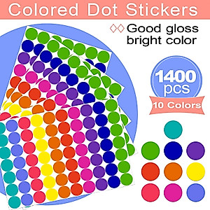 1400 PCS Colored Dot Stickers Round Color Coding Labels Circle Dots Labels Stickers Polka Circle Dot Stickers Label Sticker for Office,Classroom,Papers Etc