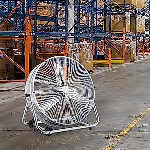 mollie 25 Inch Industrial High Velocity Floor Drum Fan with 3 Speed Heavy Duty Metal Adjustable Tilt Portable Air Circulator for Home Bedroom Garage Commercial Use, 5270 CFM, Silver