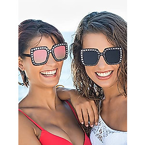 12 Pairs Crystal Oversized Sunglasses Rhinestone Square Diamond Sunglasses Frame Retro Sparkling Glasses for Women Men(Bright Colors)