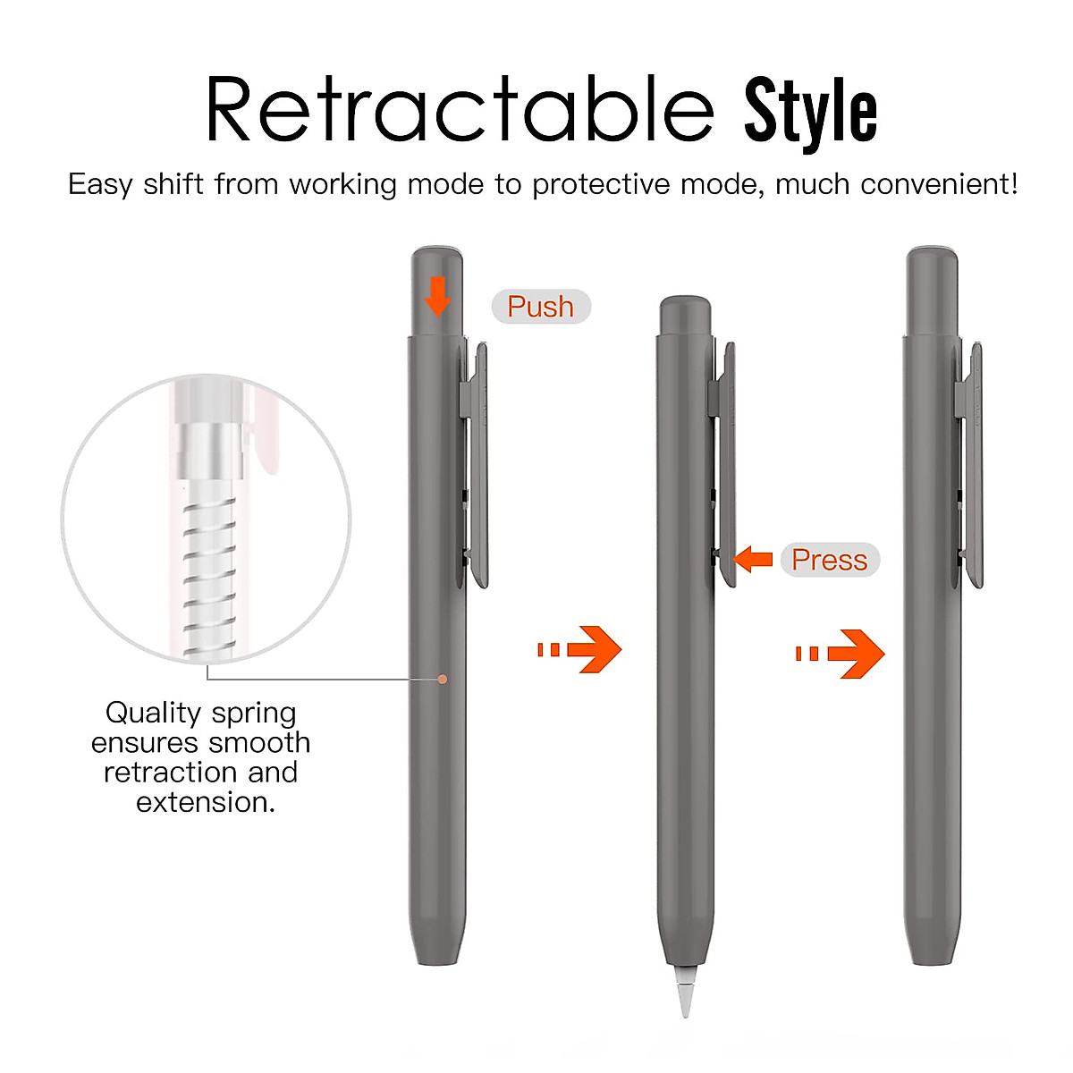 MoKo Holder Case for Apple Pencil 1st Generation, Retractable Apple Pencil 1st Case Protective iPad Pencil Sleeve Skin Cover with Clip - Dark Gray