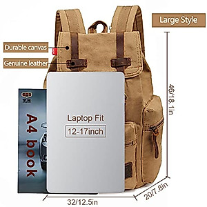 AUGUR High Capacity Canvas Vintage Backpack - for Hiking Travel 12-15.6" Laptop Backapcks for Men Casual Daypacks Rucksack(L-Khaki)