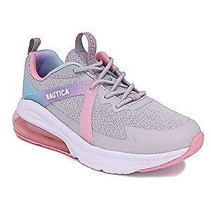 NAUTICA Girls Casual Air Bubble Bungee Slip-On Fashion Sneakers -Walking Shoes-Lightweight Joggers- for Girls - Boys - Little Kid - Big Kid-Westbrook Girls-Grey Pink Sparkle-2