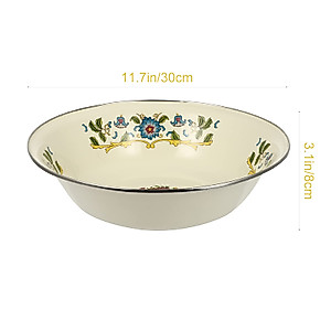DOITOOL Vintage Mixing Bowl Enamel Bowl Vintage Enamelware Salad Mixing Bowl Enamel Washing Basin Vintage Soup Basin Soup Bowl Round Serving Tray for Home
