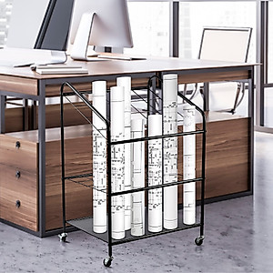 Houseables Blueprint Holder, Blueprint Storage Rack, Print Rack, Plan Holder, Poster Display Rack, Plan Rack, Blueprint Cabinet, Construction Plan Holder, Metal, 4x4” Compartments, 20 Slots, w/Wheels