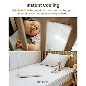 BebePio Duraron Cooling Mattress Topper Pad – Q-max 0.4 Chilling Effect Summer Blanket for Hot Sleepers & Babies – Quick Dry, Breathable, Cool Bed Throw (White, Grey), Mini