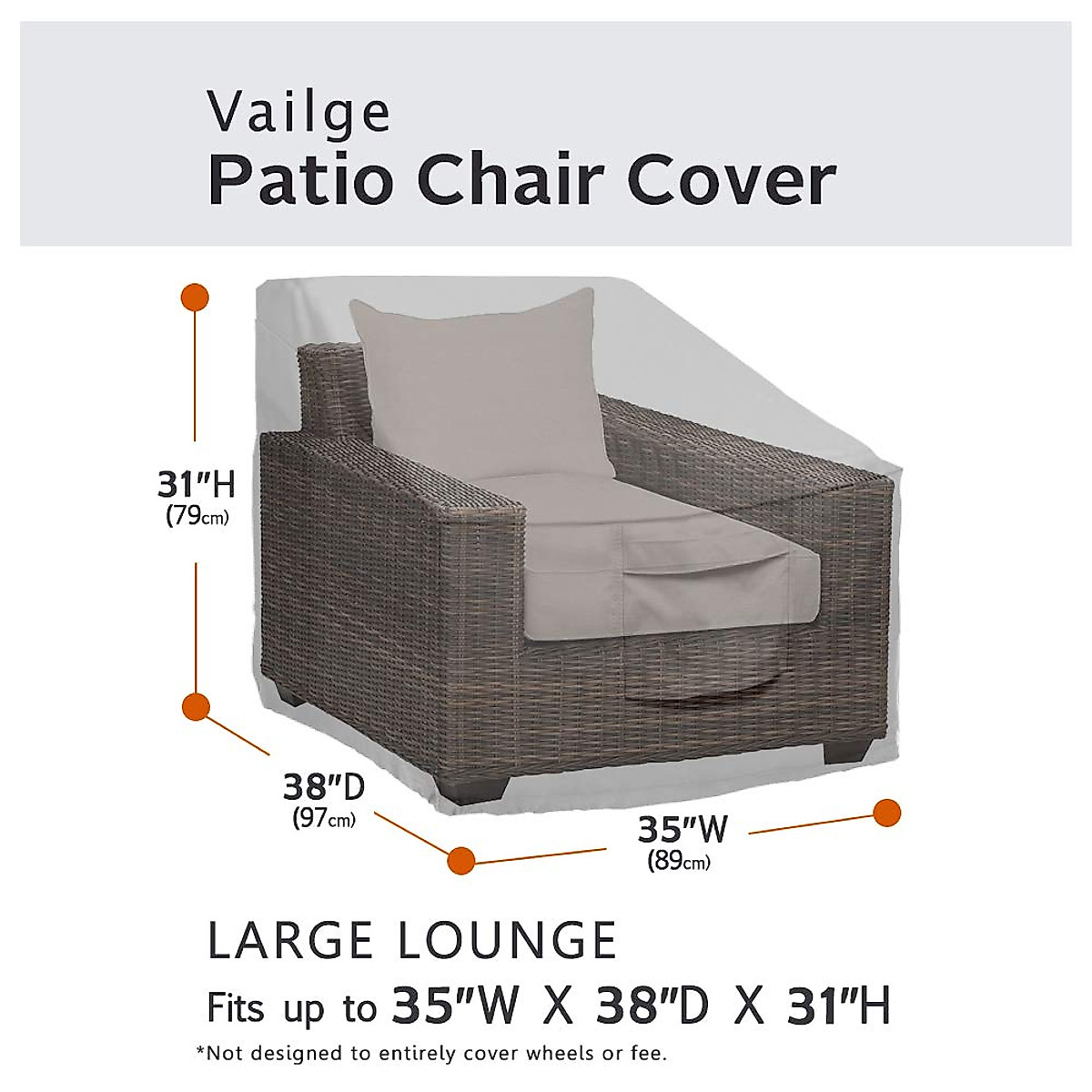 Vailge Patio Chair Covers, Lounge Deep Seat Cover, Heavy Duty and Waterproof Outdoor Lawn Patio Furniture Covers (2 Pack - Large, Grey)