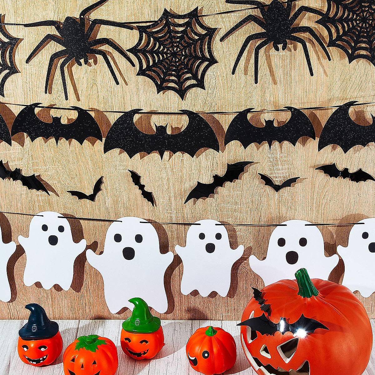 39 Pieces Halloween Decorations Black Glittery Bat Banner Spider Ghost Garland 3D Bat Wall Stickers Hanging Bat Banner for Halloween Party Haunted House Decoration Indoor Outdoor Mantel Supplies