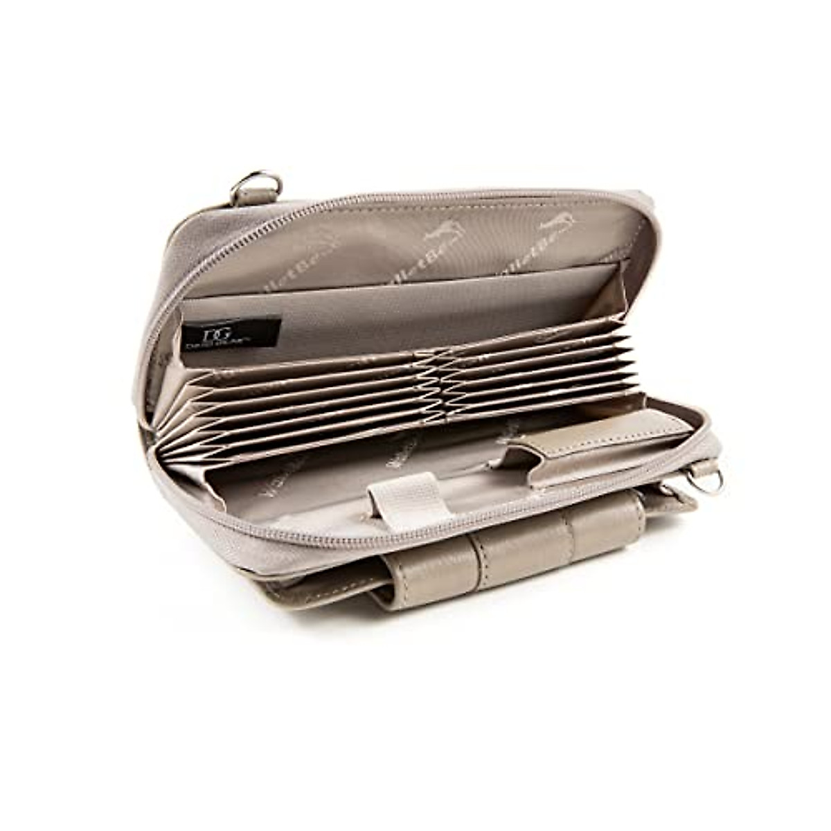 WalletBe Women's Wallet RFID Cell Phone Purse Leather Crossbody with Accordion Pebbled Taupe