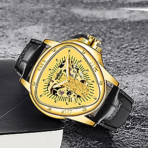 BOSNI Triangle Men Mechanical Wristwatches Luxury Golden Dial Automatic Watch Men Skeleton Wrist Watches