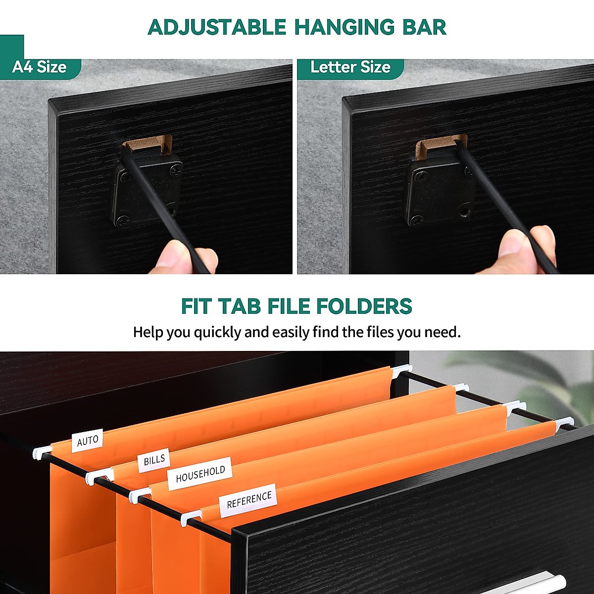 YITAHOME 4-Drawer File Cabinet with Lock, 15.86" Deep Vertical Filing Cabinet, Storage File Drawers for Letter A4-Sized Files, Need to Assemble, Black