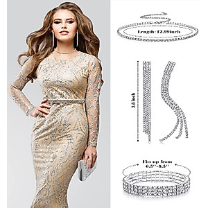 Ditard 4 Pieces Rhinestone Jewelry Set Women Clutch Purse for Prom Sets Wedding Bridal Bracelet Necklace Dangle Ear Clip Crystal Party (Noble Style), Silver