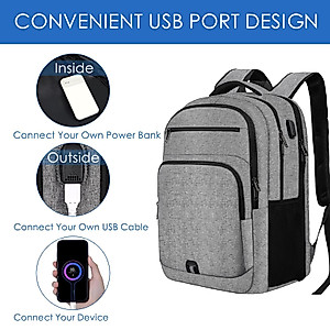 42L Extra Large Backpack, Anti Theft TSA Flight Approved Laptop Backpack for Men Women, 17.3 Inch Business Computer Backpack with USB Port, Water Resistant Teacher Nurse Travel Weekender Daypack, Grey
