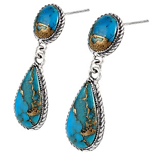 Turquoise Earrings Sterling Silver Copper-Infused Matrix Turquoise Jewelry (Bold Teardrops)