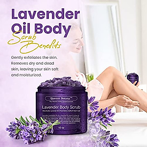 Lavender Oil Body Scrub - Moisturizing Shea Butter, Saffron & Nourishing Body Oils - Exfoliating Salt Scrub For Body & Face -Win Against Aging, Stretch Marks, Cellulite, Acne & Dead Skin Scars- 10 oz