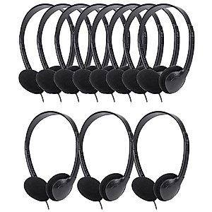 QWERDF Bulk Headphones Classroom 12 Packs Kids Wired Student Earphones for School (12pcs Black Headphones in Individual Bags)