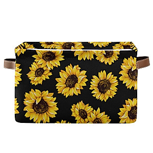 STAYTOP Large Storage Basket Collapsible Toy Storage Bins Waterproof Laundry Basket with Handle.Used for Home Closets, Offices, Bedrooms, Kids Toy and Gift Baskets-Vibrant Sunflower（Rectangular)1PCS