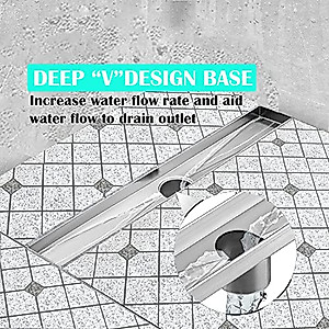 USHOWER 24-Inch Linear Shower Drain with Reversible 2-in-1 Tile Insert Cover, SUS304 Stainless Steel, Includes Hair Strainer, Brushed Nickel