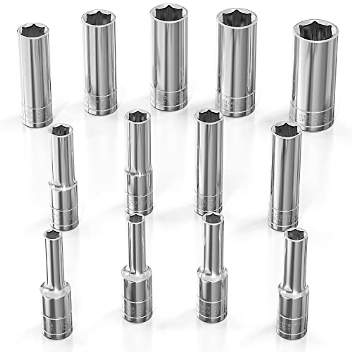 Olsa Tools SAE Socket Set (13pc) | 1/4-Inch Drive | 6-Point Deep Socket Set | Standard Imperial Sizes from 1/8" to 5/8" | Mechanic Fractional Socket Sets | Long Chrome Sockets | Professional Grade