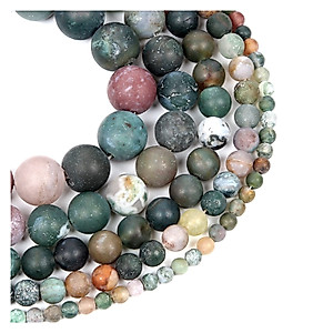 NHBT YU Natural Stone Beads Frosted Indian Agate Round Loose Beads for Jewelry Making Needlework Bracelet DIY 4-12 MM T87 (Color : H7460, Item Diameter : 6mm About 63 pcs)