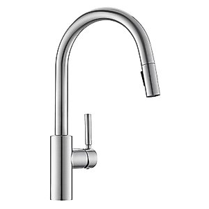 Kitchen Faucet with Pull Down Sprayer OUEN Brushed Nickel Modern Single Handle High Arc Pull Out Kitchen Sink Faucets with Deck Plate for Laundry RV Farmhouse, Brass Structure, 15.7" Height
