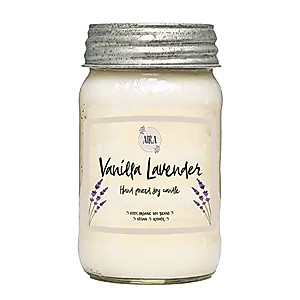 Aira Soy Candles - Organic, Kosher, Vegan, in Mason Jar w/Therapeutic Grade Essential Oil Blends - Hand-Poured 100% Soy Candle Wax - Paraffin Free, Burns 110+ Hours -Vanilla Lavender Scent -16 Ounces