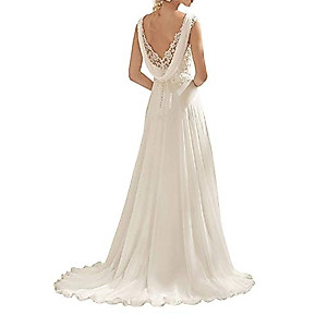 Abaowedding Women's Wedding Dress Lace Double V-Neck Sleeveless Evening Dress Ivory US 24 Plus
