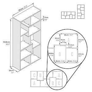 Mobili Fiver, Iacopo XS Bookcase (63.31 x 31.5 in), Rustic Oak, Made in Italy
