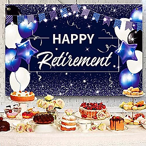 P.G Collin Happy Retirement Banner Backdrop Sign Retirement Going Away Party Decorations Supplies for Men Women 6 x 4ft, Blue White Retirement