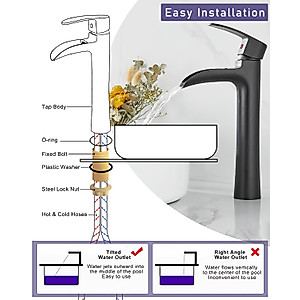 Arkosdex Modern Bathroom Vessel Sink Faucet, Tall Waterfall Bathroom Faucets, Single Handle Lavatory Vanity Faucet for Bowl Sink, 1 Hole Bath Tap with Pop Up Drain & Water Lines, Brass, Matte Black