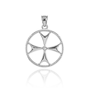 925 Sterling Silver Open Design CZ-Accented Maltese Cross Charm Pendant