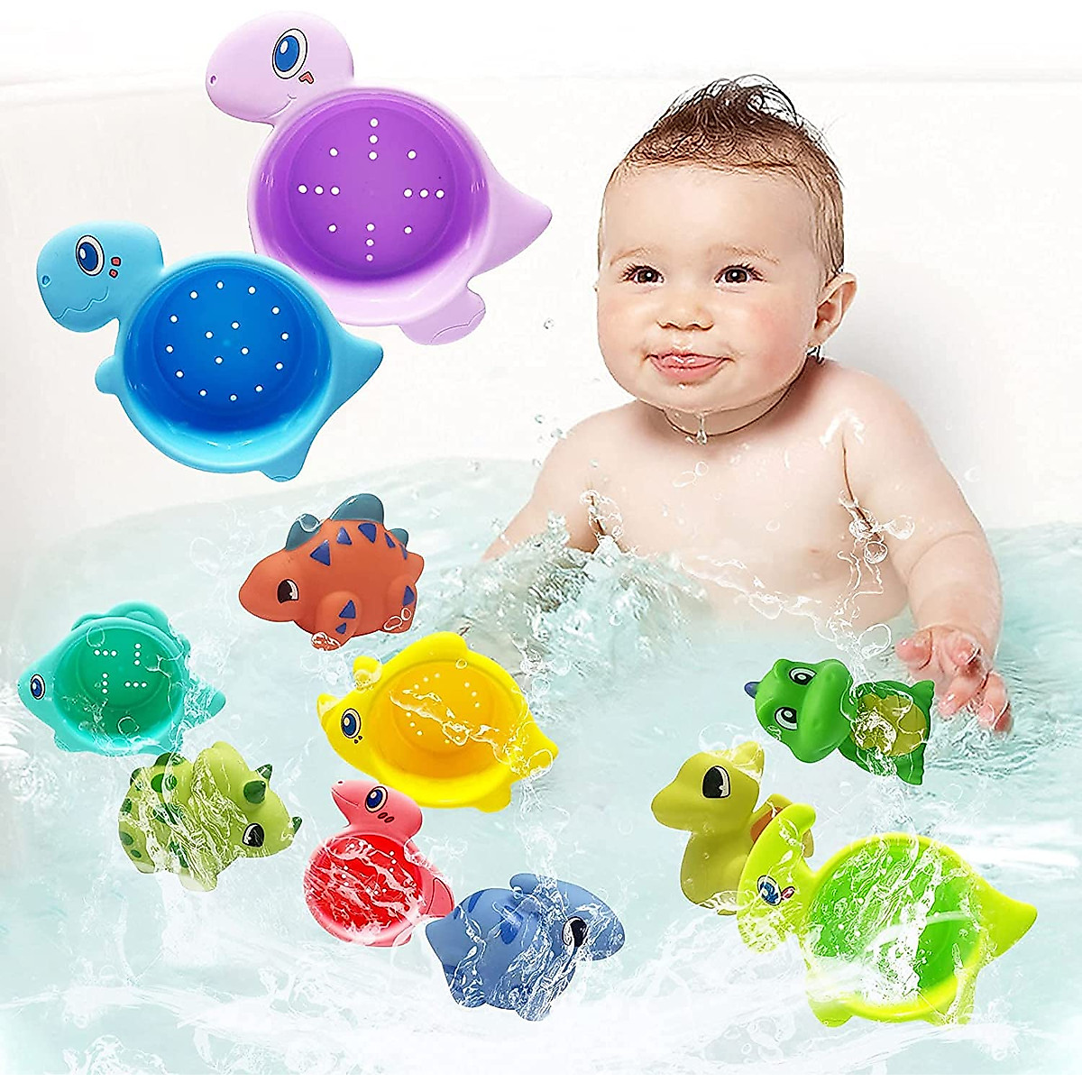 Dinosaur Stacking Cups Toy Cute Baby Bath Toys for Infants 6 to 12 Months Pool Bathtub Toys for Toddlers Boys Girls 1 2 3 4 Christmas Toy Gift