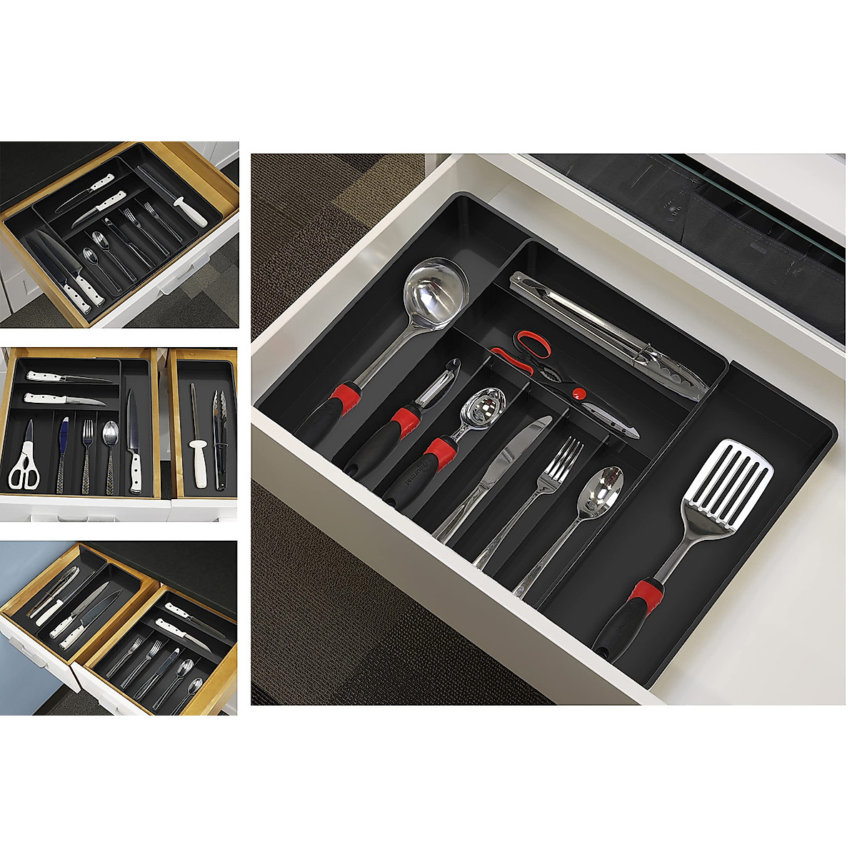 Simple Houseware Expandable Kitchen Drawer Flatware Organizer, Black