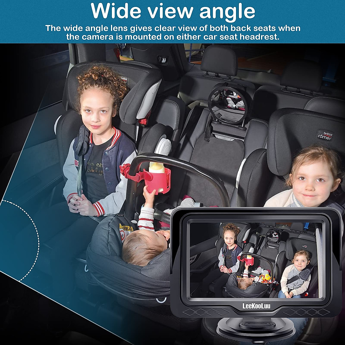 LeeKooLuu Baby Car Camera Display 3 Mins Easy Install - Plug and Play HD 1080P Clear Picture Crystal Night Vision Rear Facing Car Baby Monitor with Camera Wide View Backseat Camera Two Kids LK12