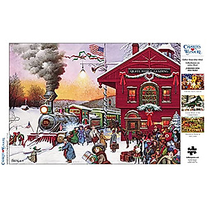Buffalo Games - Charles Wysocki - Whistle Stop Christmas - 500 Piece Jigsaw Puzzle Red, Violet, Green, 21.25"L X 15"W