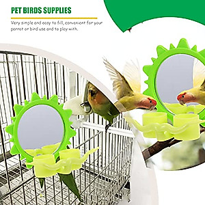 balacoo Bird Parrot Mirror with Feeding Cups and Cage Perch Pet Food Water Bowls Hanging Swing Toy for African Greys Budgies Parakeet Cockatiels Lovebird